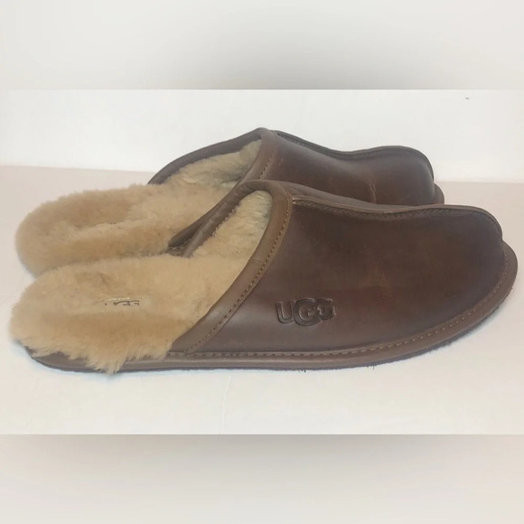 UGG | Shoes | Ugg Mens Scuff Brown Leather Slipper | Poshmark